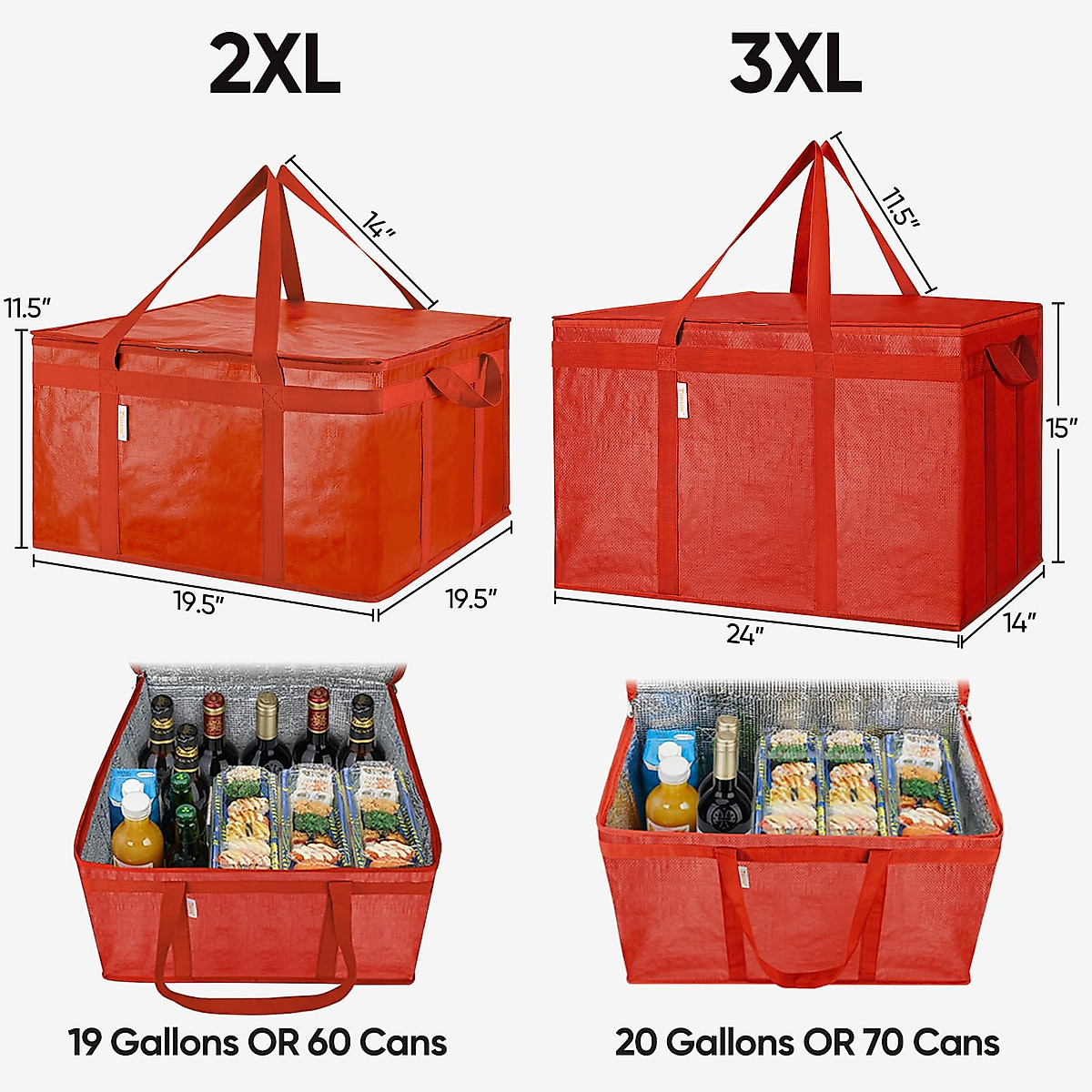 BALEINE Insulated Reusable Grocery Bags, Collapsible Cooler Bag for Groceries, Heavy Duty Large Insulated Bag (XXX-Large, Urban Gray)