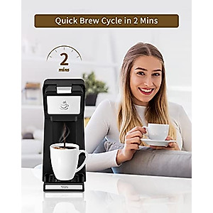 Teglu Upgraded Single Serve Coffee Maker 2 in 1 for K Cup Pods & Ground Coffee, Mini K Cup Coffee Machine 6-14 oz, One Cup Coffee Brewer with One-Bouton Fast Brewing, Reusable Filter, Slim Version