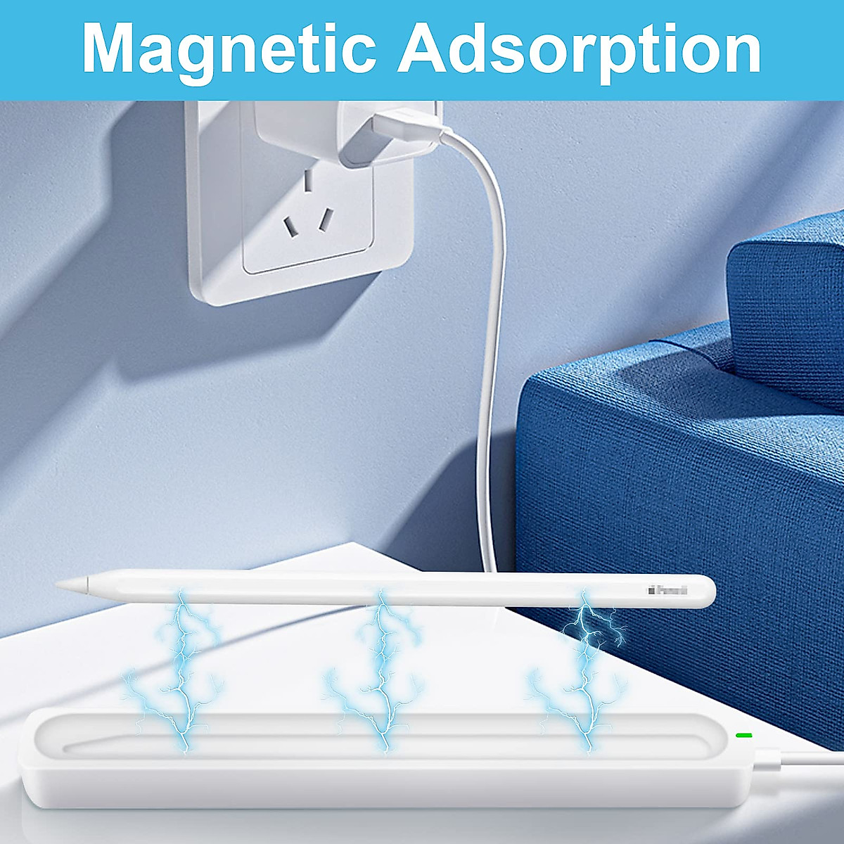 Charging Case Compatible with Apple Pencil 2nd Generation Only, Magnetic Charging Stand for Ipad Pen 2nd Gen with USB Cable, LED Indicator Light, Anti-Silp Base (White)