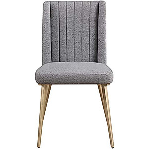 Meridian Furniture Eleanor Collection Modern | Contemporary Linen Upholstered Dining Chair with Channel Tufted Wing Back and Brushed Gold Legs, Set of 2, 20" W x 23.5" D x 35.5" H, Grey