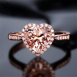 XIALV Simulated Morganite Zircon Heart-Shaped Ring 18K Rose Gold Plated Fashion Engagement Promise Jewelry for Women (US Code 9)