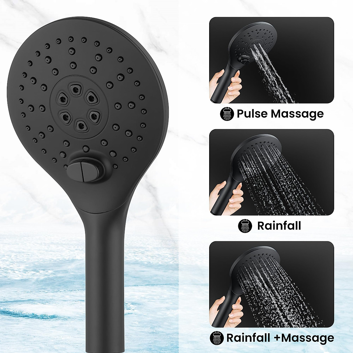 KPW Handheld Shower Head with 59" PVC Hose Matte Black Detachable Shower Head Adjustable Bracket High Pressure Handheld Shower Head RV Shower Head