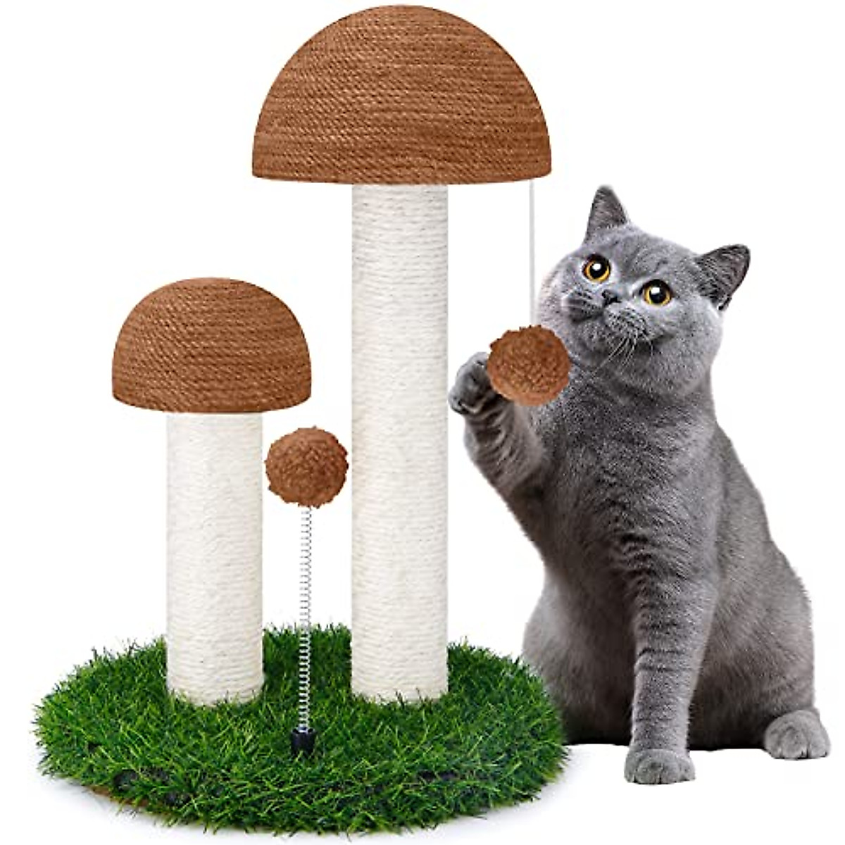 Odoland Cat Scratching Post Mushroom Natural Durable Sisal Board Scratcher for Kitty’s Health and Good Behavior, Furniture Scratch Deterrent Accessories for Cats Brown