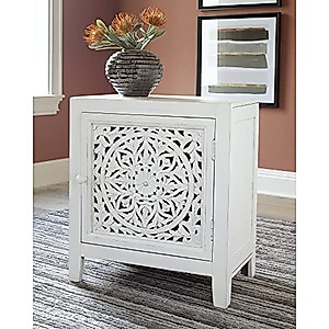 Signature Design by Ashley Fossil Ridge Boho Accent Cabinet or End Table, Vintage White