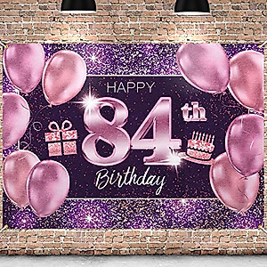 PAKBOOM Happy 84th Birthday Banner Backdrop - 84 Birthday Party Decorations Supplies for Women - Pink Purple Gold 4 x 6ft