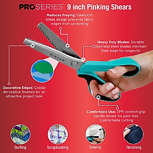 SINGER ProSeries Scissors Set - 9” Pinking Shears, 8.5” Heavy Duty Scissors & 4.5” Detail Scissors - Stainless Steel, Comfort Grip for Quilting, Dressmaking & Tailoring - Professional Cutting Tools