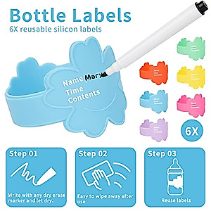 Baby Bottle Labels for Daycare,Original Flower Design for Write and Reuse Baby Bottle Labels 6 Packs use to fit for Dr.Brown 4 Ounce and All Other Bottles