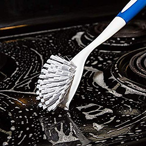 SPOGEARS Dish Brush 3 Pack - Dish Scrubber Brush with Built-in Scraper - Kitchen Brush for Dishes - Kitchen Scrub Brush with Grip Friendly Handle - Dish Cleaning Brush