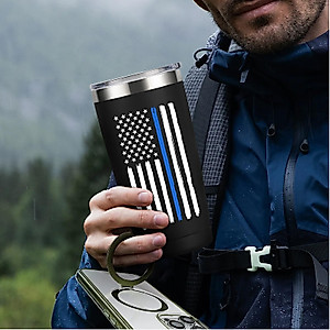 KIKERRO Thin Blue Line Police Officer Gifts - Cops Officer Valentine's Day Gift Coffee Cup - 20oz Stainless Steel Double Wall Insulated Tumbler, Black