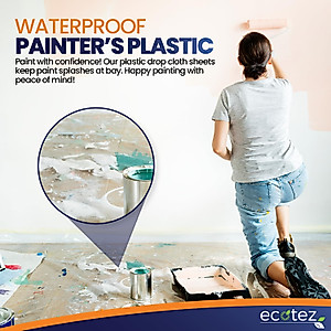 Ecotez 6 Pack 12 x 9 ft Extra Large Painter’s Plastic Drop Cloth Painting Sheet-Light & Durable Dust Cover-Clear Plastic Sheet-Plastic Sheeting-Plastic Cover-Paint Drop Cloth- Plastic Floor Protector