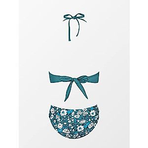 CUPSHE Women Bikini Sets Two Piece Swimsuits Deep V Neck Cutout Halter Back Tie Triangle Top Floral Mid Waisted Bottom M