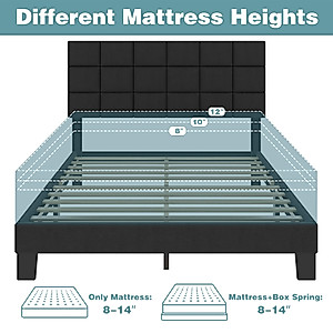 Lifezone Queen Bed Frame with Headboard Linen Upholstered Bed Frame with Wood Slats Support,No Boxing Needed,Heavy Duty Feet,Button Tufted Design,Easy Assembly,Dark Grey