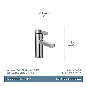 Moen Beric Spot Resist Nickel Modern One-Handle Single Hole Bathroom Faucet with Drain Assembly and Optional Deckplate for Your Bath Sink, 84774SRN