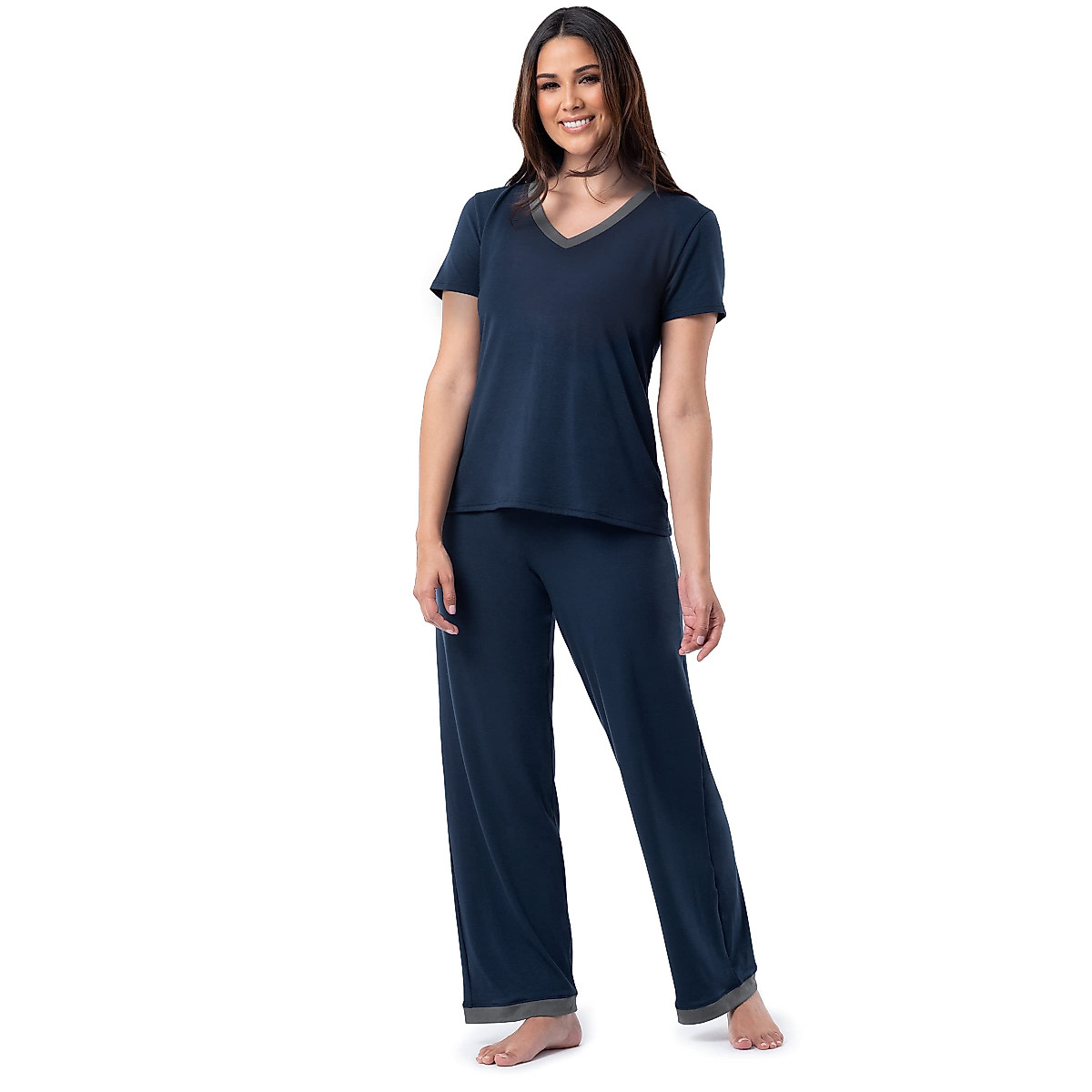 Fruit of the Loom womens Short Sleeve Tee and Pant 2 Piece Sleep Pajama Set, Midnight Blue, Large US