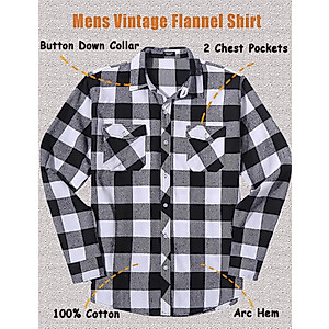 COOFANDY Men's Casual Shirt Long Sleeve Buffalo Plaid Checkered Flannel Shirts Black White