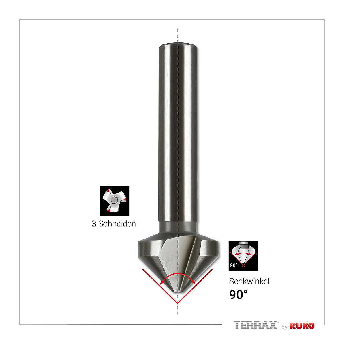 Terrax by Ruko Cone and deburring Countersink Set, DIN 335, Shape C 90° HSS in Plastic Box, 1 Piece, A102152RO