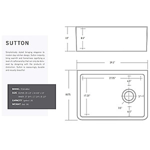 Fine fixtures Sutton Fireclay sink, 30" Apron Front Farmhouse Kitchen Sink. Solid (Not Hollow)