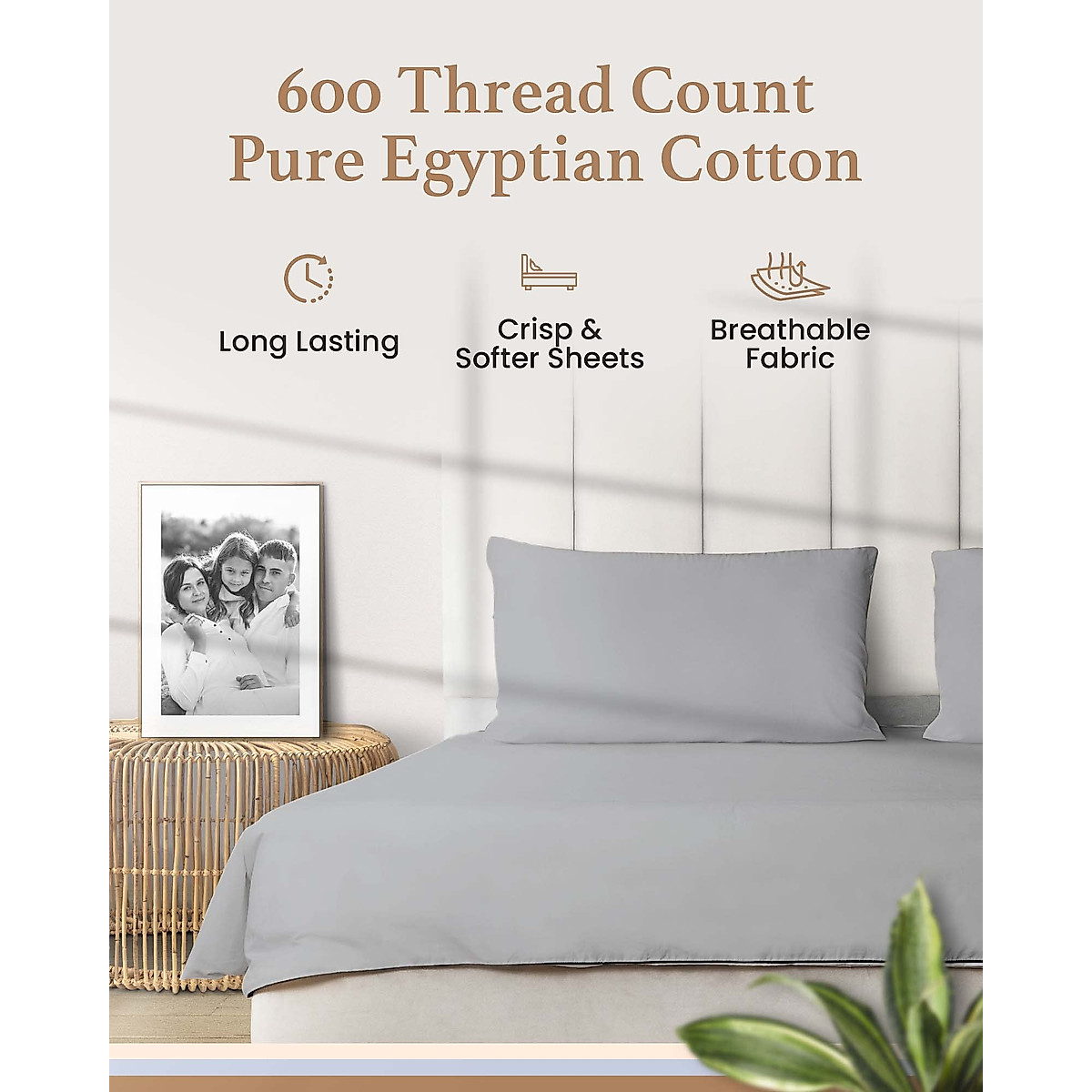 600 TC Luxurious Light Gray RV King Sheets 72 x 80, 100% Egyptian Cotton RV Sheets, 4 Piece RV Bed Sheets Set, Ultra Soft Camping Sheets for RV Mattress, 16" Deep Pocket Sheets for RV Bed
