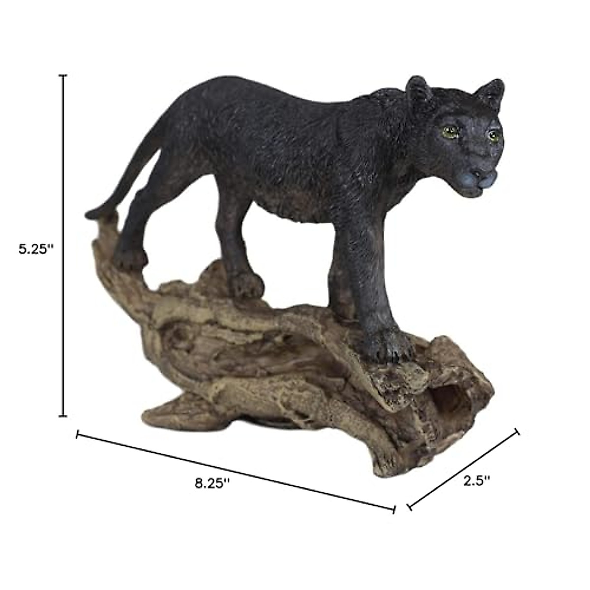 Ebros Gift Black Panther Cougar Prowling On Distressed Tree Log Figurine 8" Long Wildlife Black Jaguar Ghost Forest Hunter Sculpture Home Decorative Accent