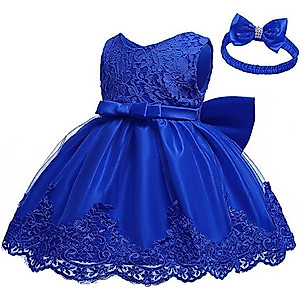 TUIJI Formal Prom Pageant Wedding Girls Dresses A-line Knee Length Tutu Ruffle Dress Princess Party Infant Baby Dress 6M Royal Blue