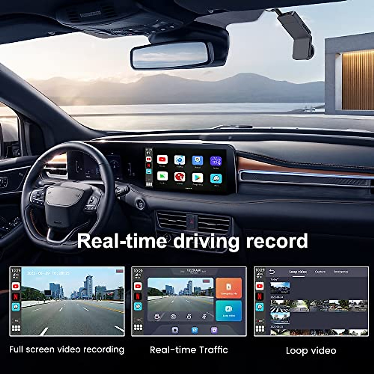 CarlinKit Dash Cam with Wireless CarPlay & Wireless Android Auto Adapter Dash Camrea, 4G+64G, Built in GPS, Support YouTube, Netflix