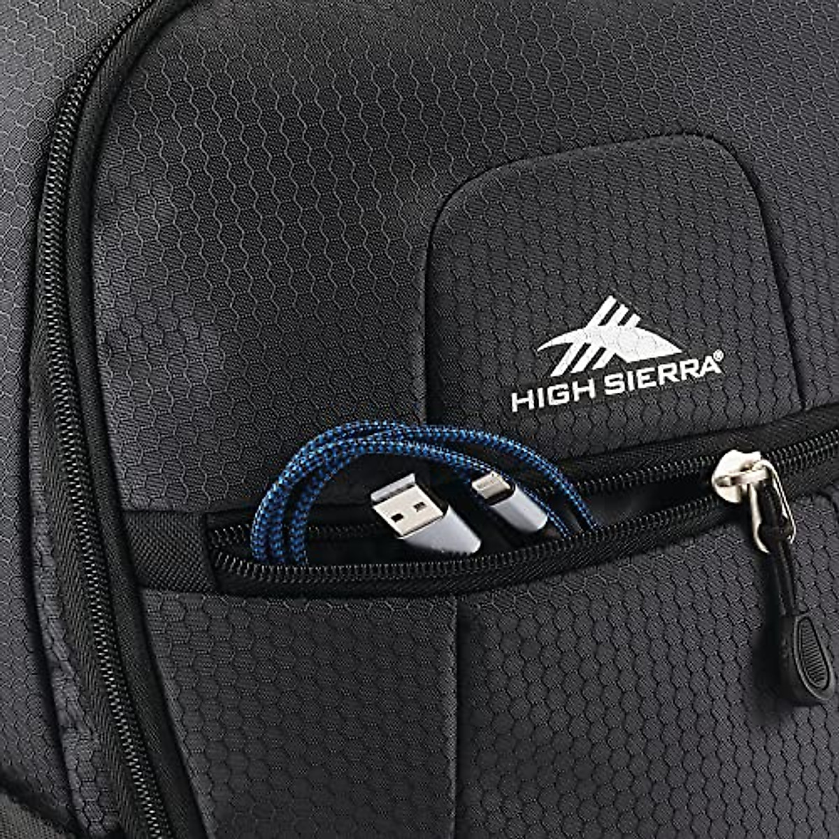 High Sierra Fairlead Zipper Closure Laptop Computer Travel Backpack with Padded Straps, Luggage Strap, and Water Bottle Pocket, Mercury Black