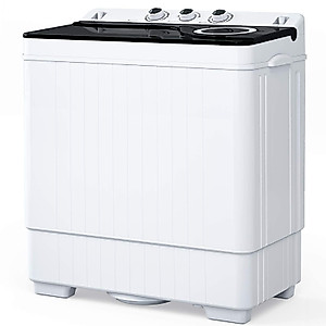 ROVSUN 26lbs Compact Twin Tub Portable Washing Machine, Mini Washer(18lbs) & Spiner(8lbs) / Built-in Drain Pump/Semi-Automatic for Camping, Apartments, Dorms & RV’s (Black)