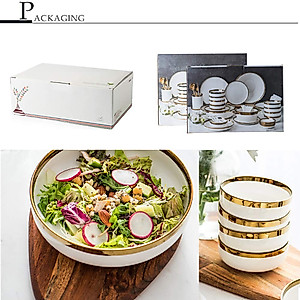 Fine Dinnerware Set,Gold Halo White Porcelain Dinnerware Set, Complete Ceramic Plates and Bowls Sets, Modern Creativity Vintage Round High Class Dishes Set, Luxurious Mellow Dinnerware Dish Set,20PCS