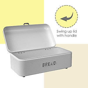 Home Basics Bread Box For Kitchen Countertop, Metal, (White), Vented With Hinge Top and Non-Skid Feet | Large Bread Box | Keeps Loaves, Bagels, Croissants Fresh