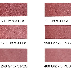 M-jump 18 PCS 3 x 18 inch Aluminum Oxide Sanding Belt Kit-Include 3 Each of 60 80 120 150 240 400 Grits-Premium Sandpaper Sander Belt for Portable Belt Sander