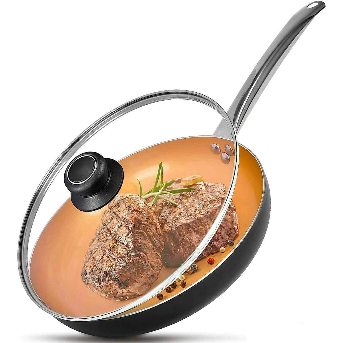 10.5 Inch Glass Lid for Frying Pan, Fry Pan Lid, Skillet Lid, Pan Lid with Handle, Compatible with 10.1-10.7 Inch Lodge - Fully Assembled Tempered Replacement Cover, 10.5"/26cm, Clear