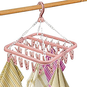 Clip and Drip Hanger Clothes Drying Hanger with 32 Clips and Drip Foldable Hanging Rack Underwear Hanger Clothespin Hanger Rack for Socks Clothes