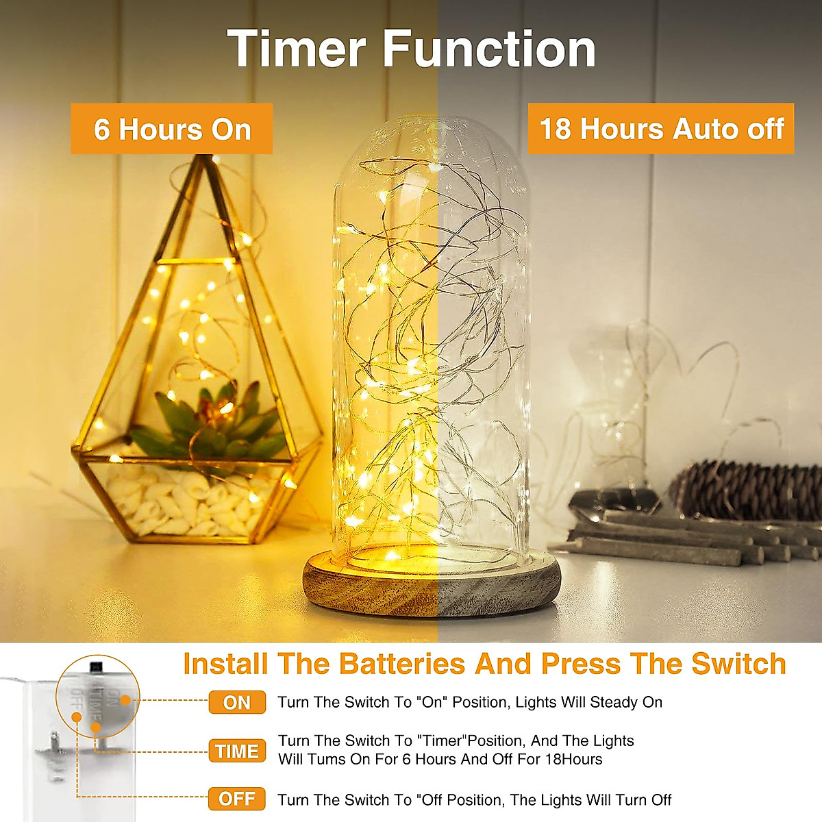 【10 Pack】Fairy Lights Battery Operated with Timer, 7FT 20LED String Lights Waterproof Silver Wire Fairy Light Battery Powered Twinkle Lights for Bedroom Christmas Wedding Indoor Party Decor Warm White