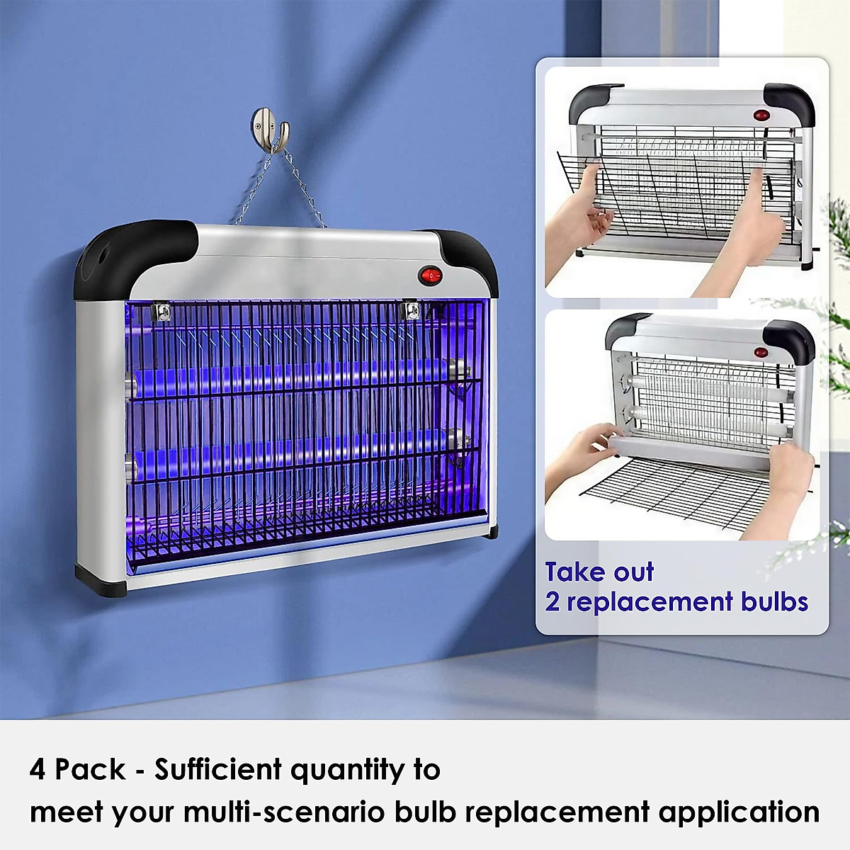 Qualirey 4 Pack Bug Zapper Replacement Light Bulbs 10W for 20W Indoor Bug Zapper, BL T8 F10W 13Inch Light Tube Compatible with Aspectek, Liba, Micnaron, Lulu Home and Other 20W Mosquito Zapper Lamp