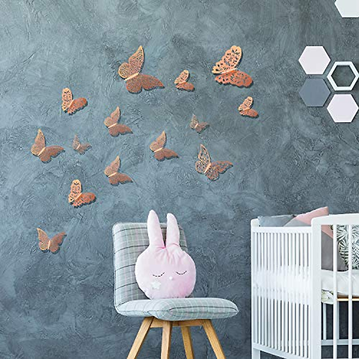 Senkary 72 Pieces (3 Sizes 3 Styles) Rose Gold 3D Butterfly Wall Stickers Wall Decorations Removable Metallic Paper Decals for Home Kids Bedroom Nursery Decor