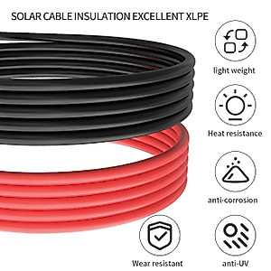 ELFCULB Solar Panel Extension Cable - 1Pair 12AWG 3FT Solar Extension Cable Black ＆ Red, Solar Panel PV Cable Wire with Male/Female Connectors