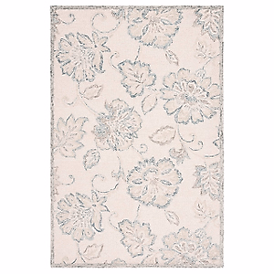 SAFAVIEH Micro-Loop Collection Area Rug - 5' x 8', Ivory & Blue, Handmade Floral Wool, Ideal for High Traffic Areas in Living Room, Bedroom (MLP477A)