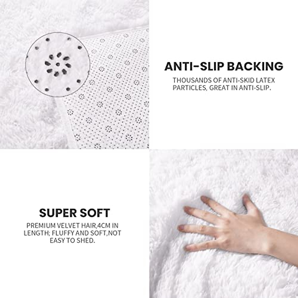 Vocrite 6x9 Large Fluffy Rug for Bedroom, White Shag Shaggy Area Rug, Non-Skid Fuzzy Faux Fur Rug for Living Room Playroom Nursery Classroom Kids Room, Soft Carpet for Home Room Decor