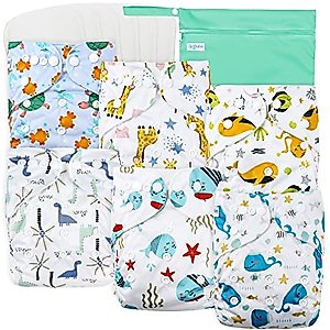 Leekalos Cloth Diapers Reusable for Boys and Girls, Baby Diaper Cloth with Bamboo Inserts & Wet Bag (Undersea)