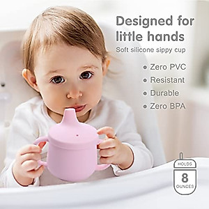 teanpoon 3-in-1 Silicone Baby Cup with Straw & Snack Cup Lid, Spill-Proof Sippy Cup for Toddlers 12M+, 8.5oz Capacity(pink)