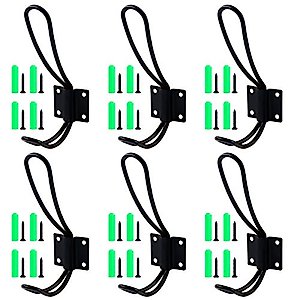 Keadic 6 Pack Heavy Duty Rustic Black Coat Hooks Kit with Screws and Expansion Screws Included for Hanging Look (Black - 6 Pack)
