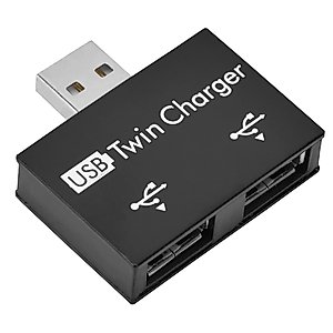 Portable Male to 2 Port USB Twin Charger USB Hub, USB2.0 Hub Adapter, Plug and Play for Mobile Device with USB Port(black)