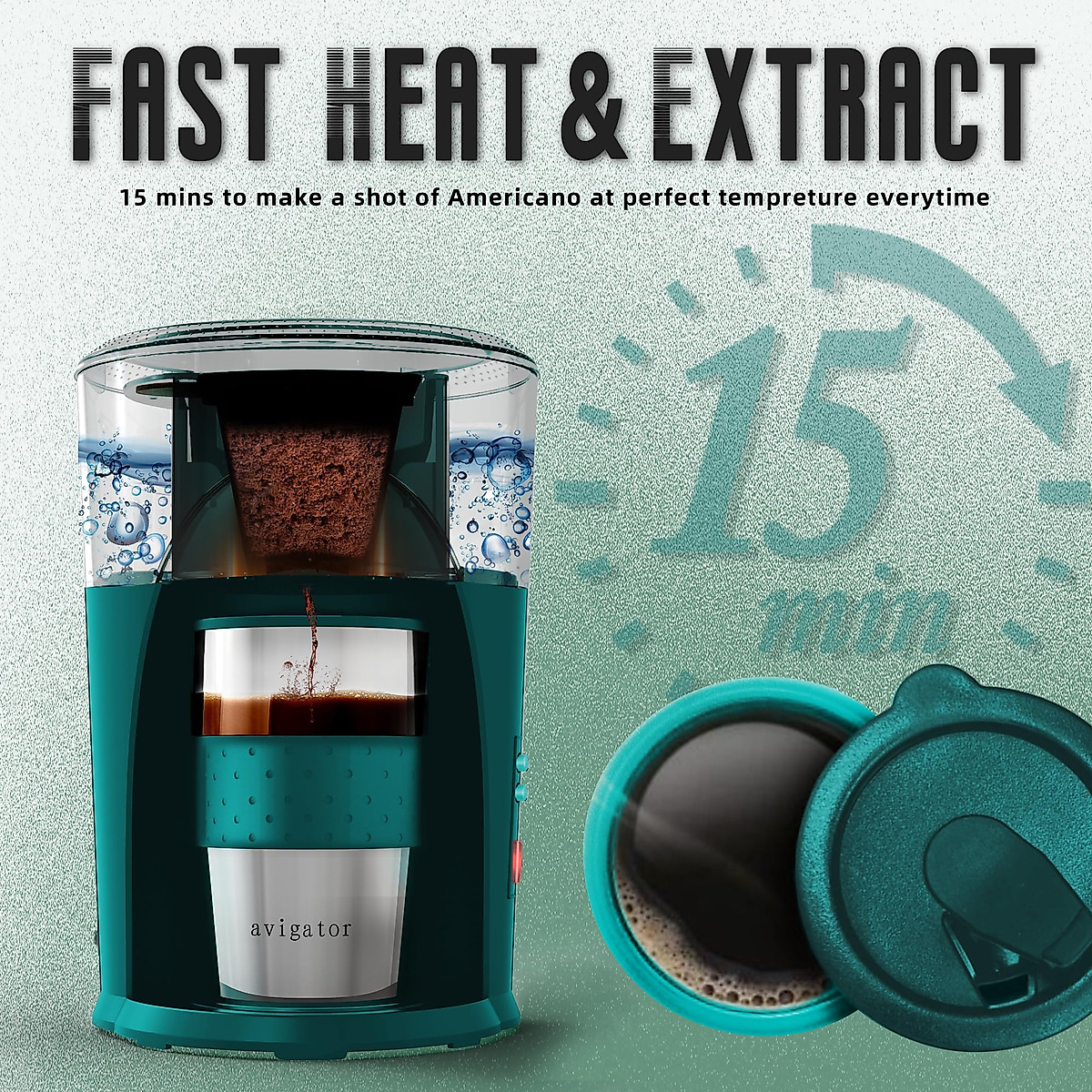 avigator Portable Coffee Maker, 12V Car Coffee Maker, Travel Coffee Machine Fits Car Cigarette Lighter Plug, with Fast Heating, Auto Shut Off, Ground Coffee Maker for Driving Camping&RV（Dark Green）