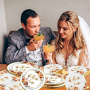 Fall In Love Bridal Shower Decorations Tableware, 60Pcs Fall In Love Decorations Includes Fall In Love Plates Fall In Love Napkins, Fall Bridal Shower Decorations Fall Engagement Party Decorations