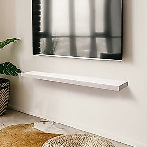 Axeman Floating Shelves, 8 Inch Deep Modern Solid Wood Wall Shelves for Storage, Wall Mounted Display Shelving with Invisible Heavy-Duty Metal Bracket, 48" W x 8" D x 1.6" H, Snow White