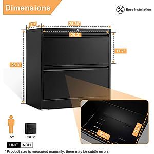 AOBABO 28" Locking 2 Drawer Metal Office Storage Organization Filing Cabinet with Adjustable File Hanging Bar and 2 Keys, Black