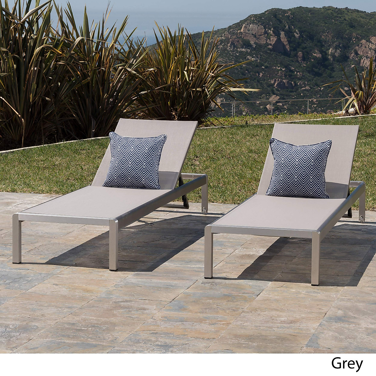 Christopher Knight Home Outdoor Aluminum Chaise Lounge, Set of 2, Grey