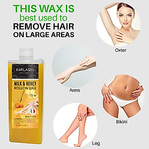 Karlash Professional Roll On Wax, Depilatory Hair Wax Removal for Body Hair, legs, arms hair Removal Wax Cartridge 75ml - Made in Italy - 2 Pieces (Honey)