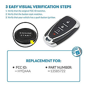 Keyless2Go Replacement for 4 Button Proximity Smart Key for Chevrolet HYQ4AA 13585722