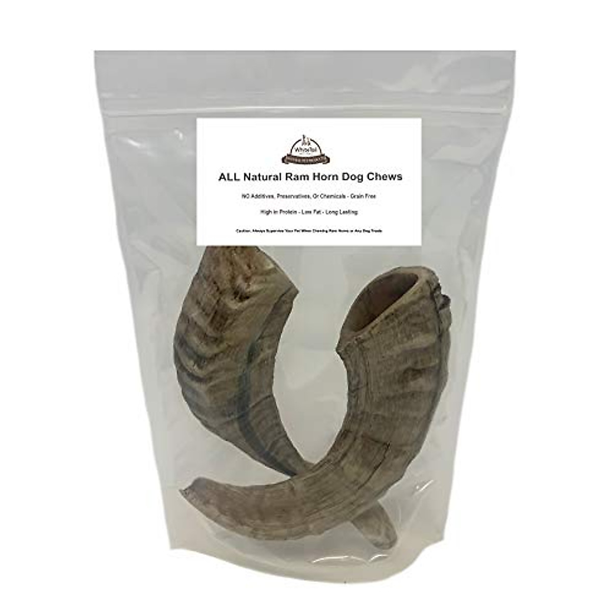 WhiteTail Naturals - Lamb Horns for Dogs (2 Pack) Long Lasting Dog Chews - Grain Free Chew Bone - Natural Sheep Horn Treat - Tough Chew Toy for Medium Breeds and Teething Puppies.